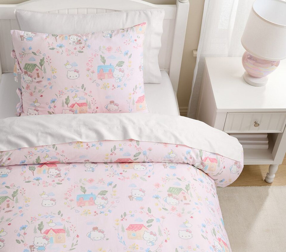 Hello Kitty® Cottage Organic Duvet Cover & Pillowcases | Pottery Barn ...