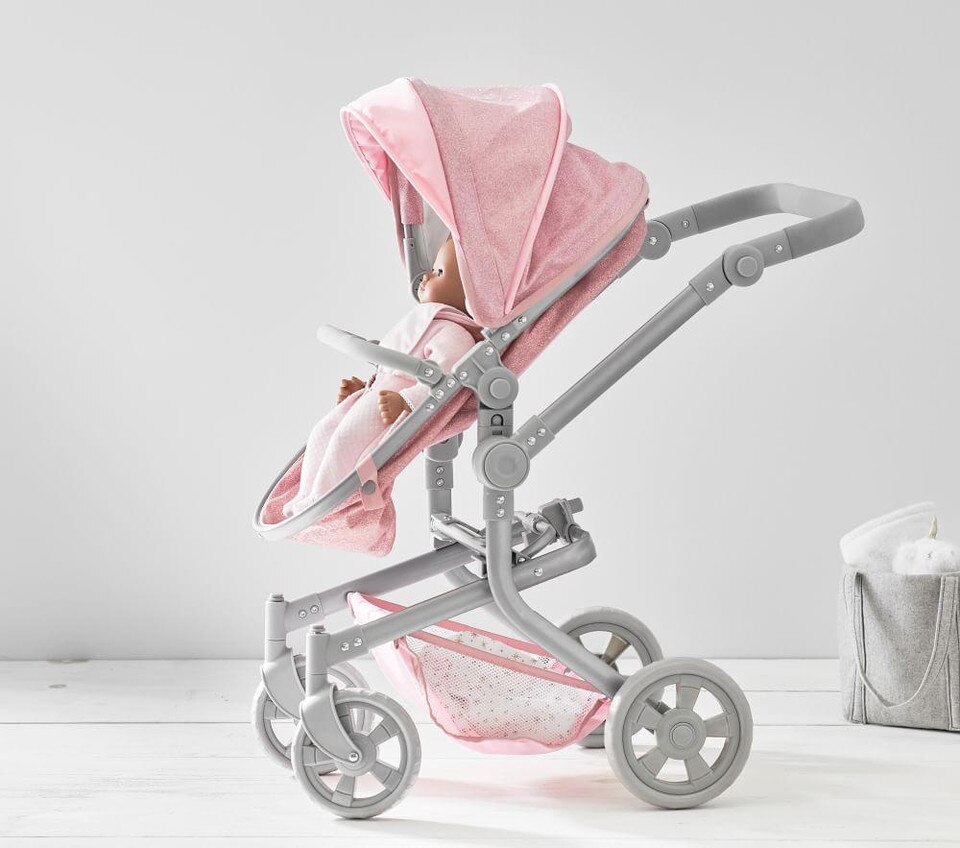 Pink Glitter Convertible 3-in-1 Doll Pram Stroller | Pottery Barn Kids UK