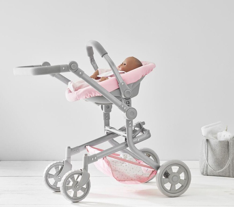 Pink Glitter Convertible 3-in-1 Doll Pram Stroller | Pottery Barn Kids UK
