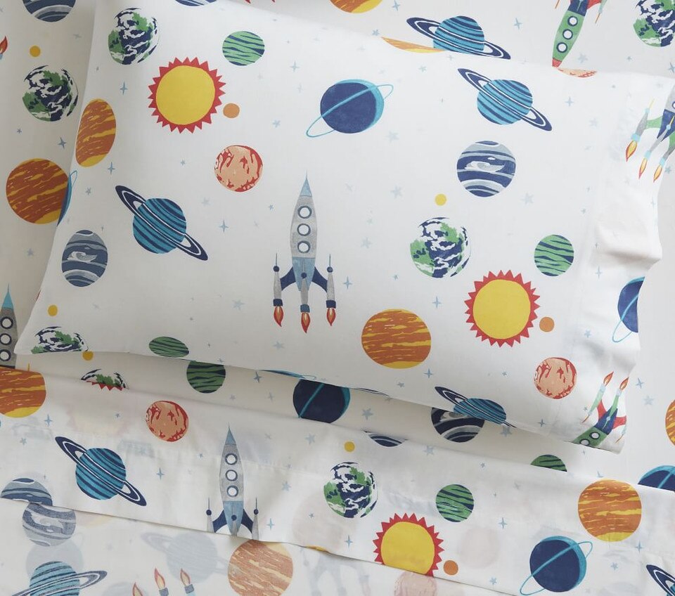Solar System Glow-in-the-Dark Toddler Sheet Set | Pottery Barn Kids UK