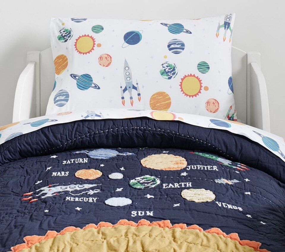 Solar System Glow-in-the-Dark Toddler Sheet Set | Pottery Barn Kids UK